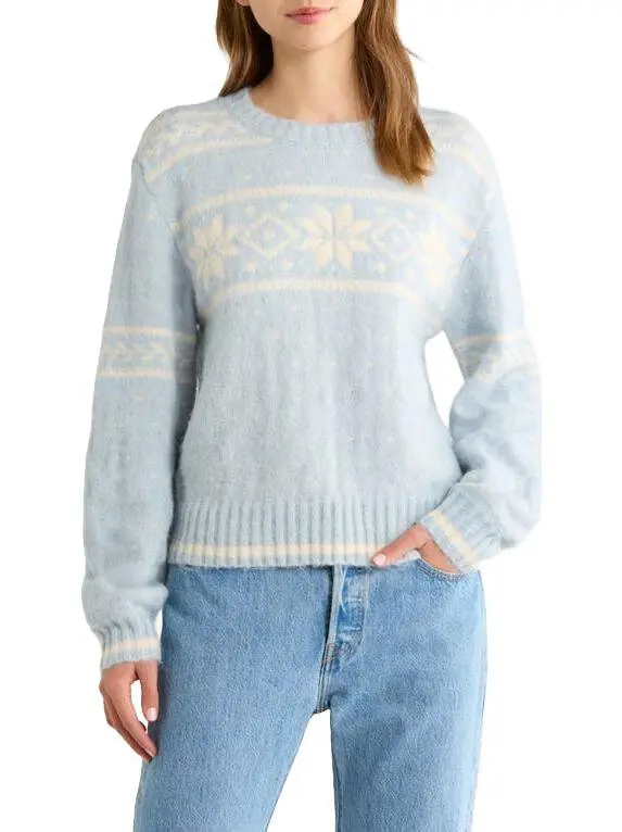 ALL IN FAVOR Fair Isle Crewneck Sweater - Lt Blue Ivory