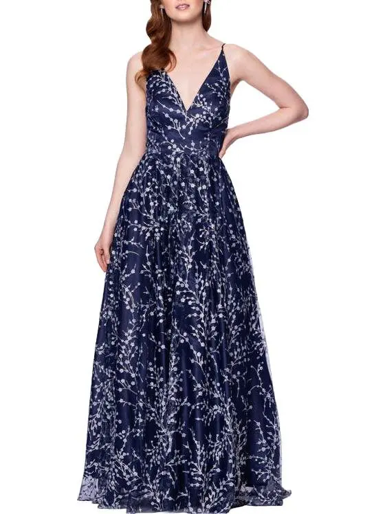 BLONDIE NITES Caviar Glitter Gown - Navy/peri