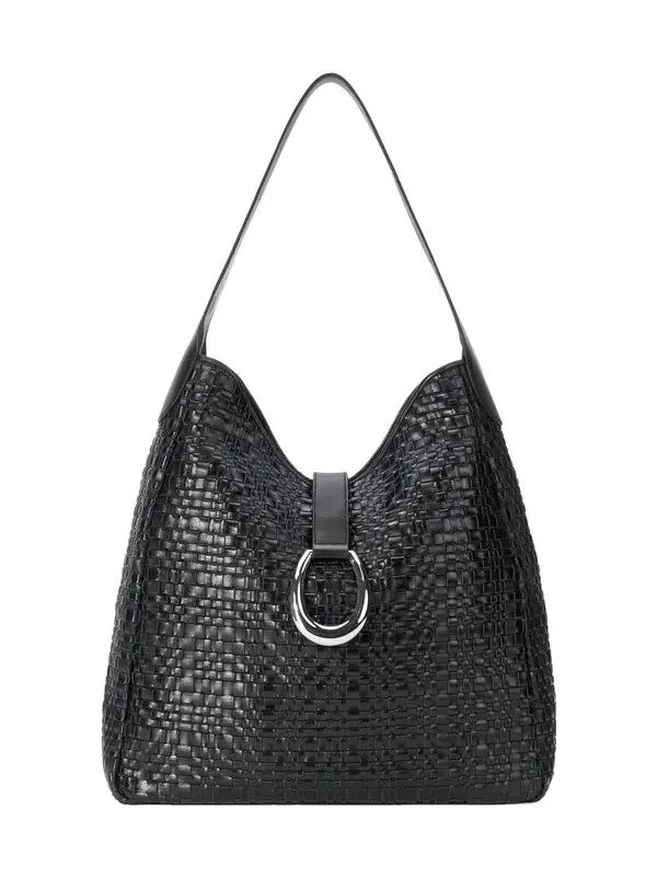 Staud Leather Hobo Bag - Black Woven