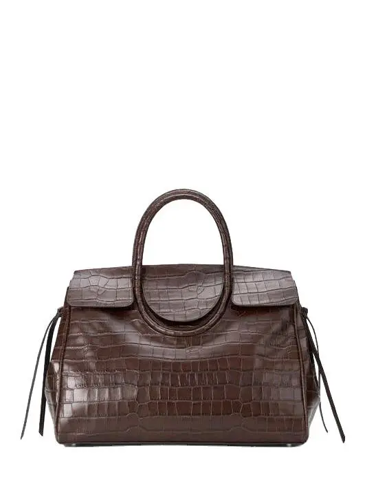 Staud Maude Leather Carryall Bag - Espresso Croco