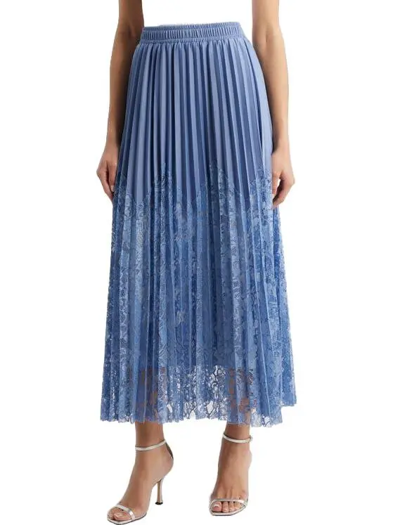 NIKKI LUND Sigrid Mixed Media Pleated Skirt - Blue