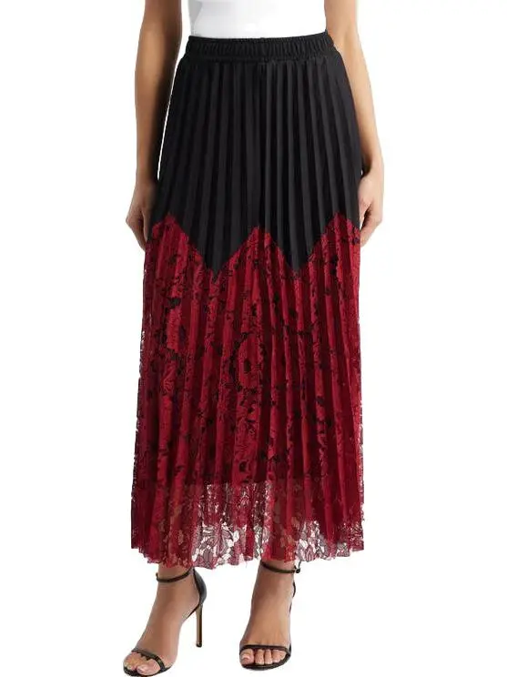 NIKKI LUND Renly Pleated Lace Midi Skirt - Burgundy