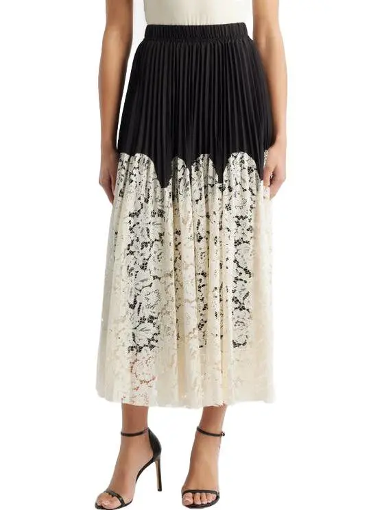 NIKKI LUND Renly Pleated Lace Midi Skirt - Ivory