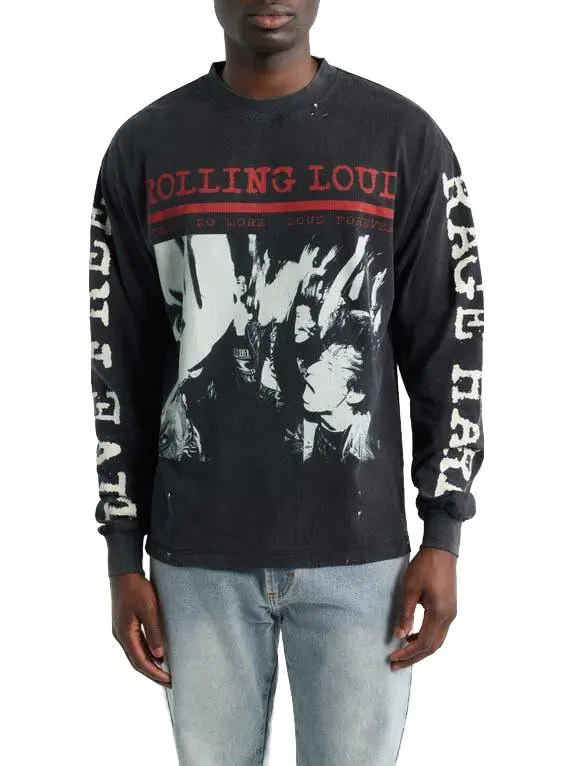 ROLLING LOUD Rage Graphic Long Sleeve T-shirt - Washed Black
