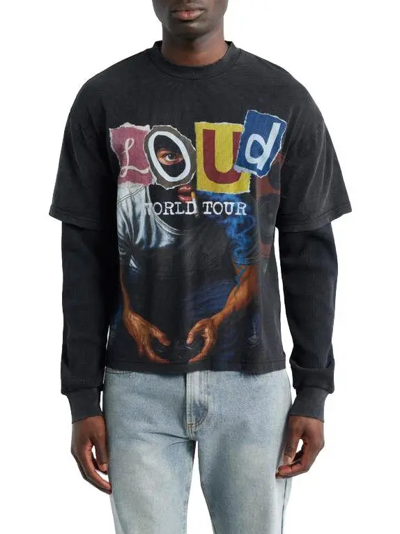 ROLLING LOUD Dorm Room Layered Look Graphic T-shirt - Washed Black