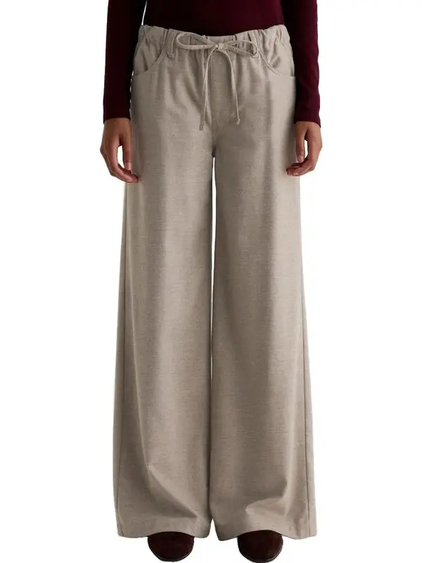 Ag Stella Drawstring Wide Leg Pants - Melange Oat