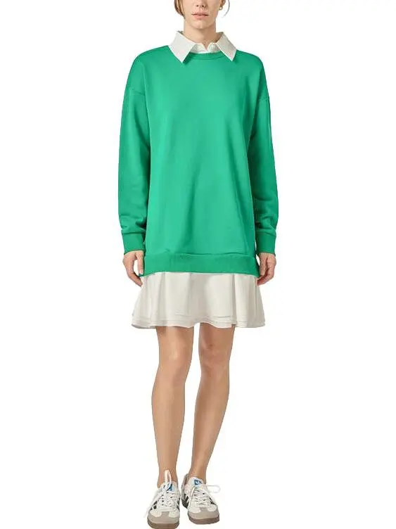 English Factory Long Sleeve Mixed Media Sweatshirt Minidress - Kelly Green