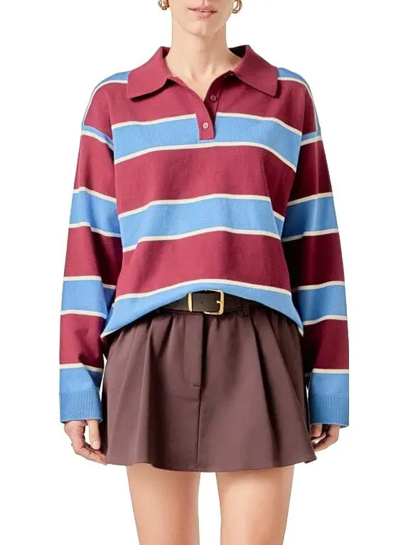 English Factory Striped Polo Shirt - Blue/burgundy