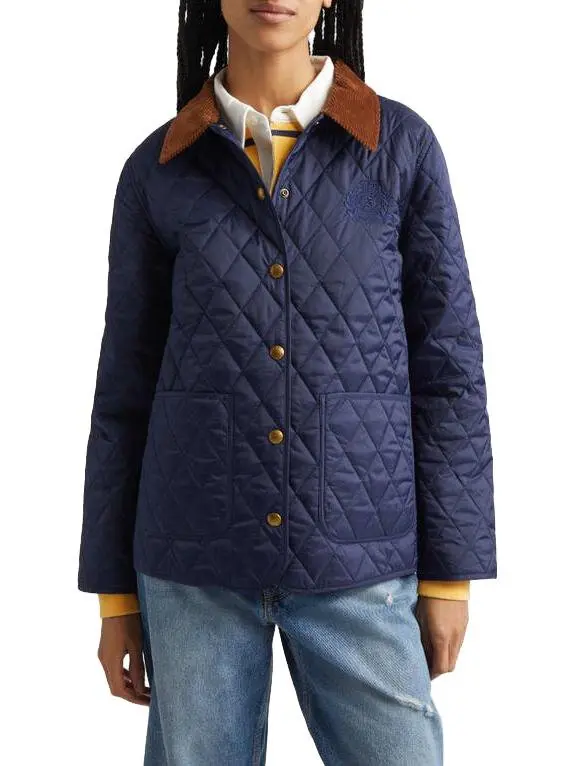 SPORTY & RICH Logo Crest Quilted Nylon Jacket - Dark Navy