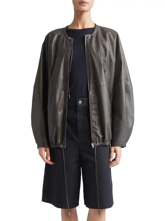 Partow Bond Drawstring Leather Jacket - Charcoal
