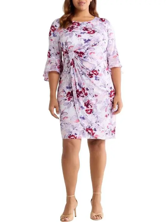 CONNECTED APPAREL Gathered Long Bell Sleeve Dress - Lavender