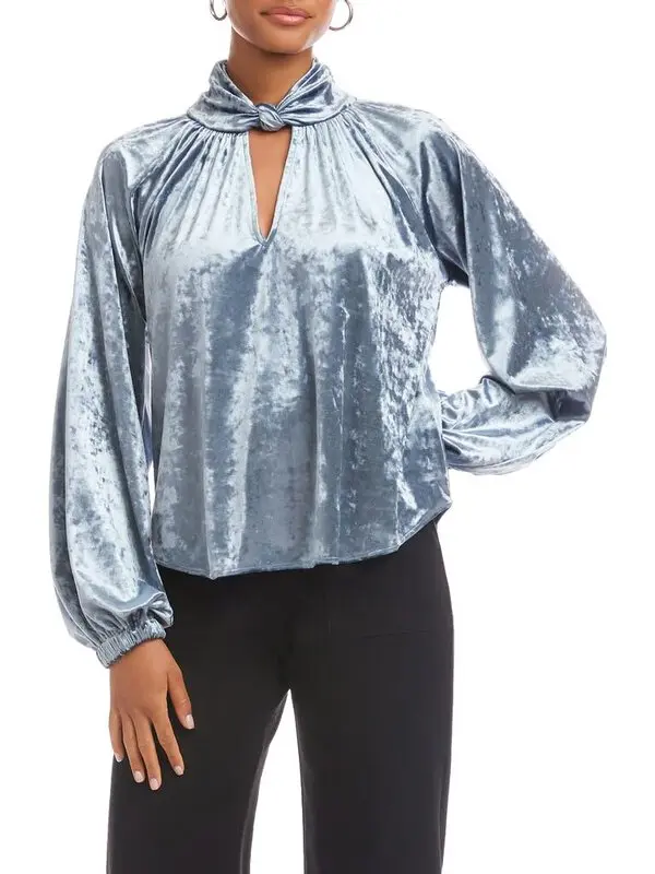 Fifteen Twenty Alana Knot Detail Velvet Top - Ice Blue