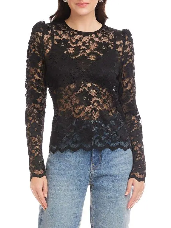 Fifteen Twenty Sheer Stretch Lace Top - Black
