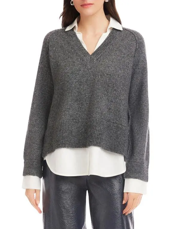 Fifteen Twenty Mixed Media Layered Sweater - Charcoal