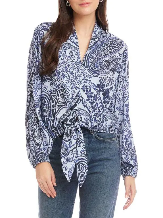 Fifteen Twenty Scarlet Bandana Print Tie-front Blouse - Paisley