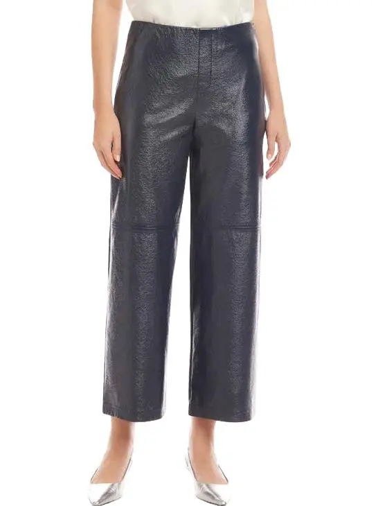 Fifteen Twenty Crop Wide Leg Faux Leather Pants - Navy