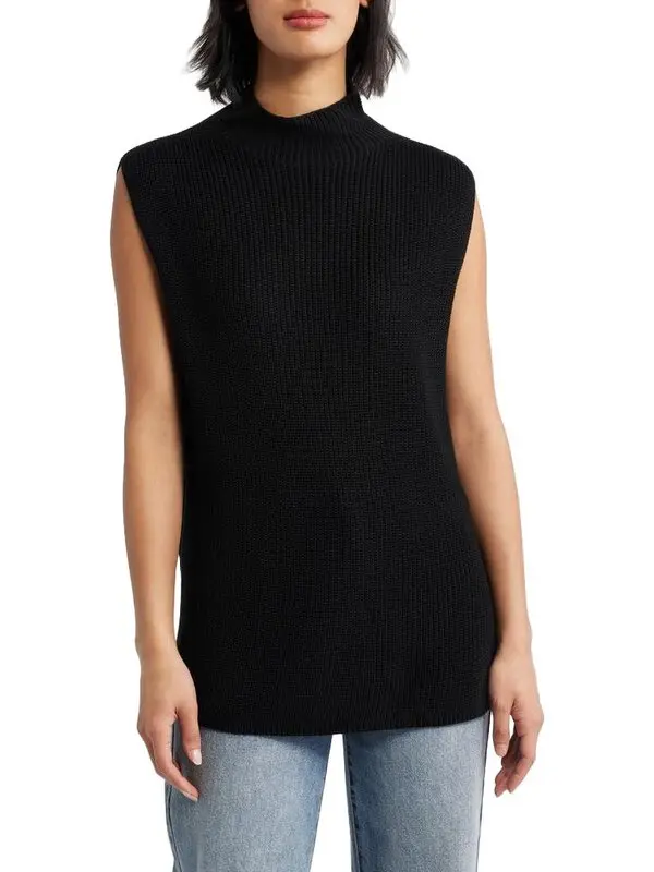 CLOTH & STONE Mock Neck Sleeveless Vest - Black