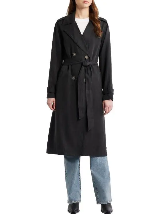 CLOTH & STONE Lyocell Trench Coat - Black