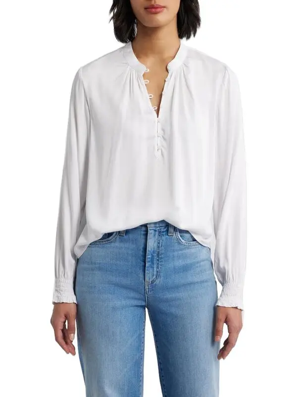 CLOTH & STONE Gathered Satin Top - White