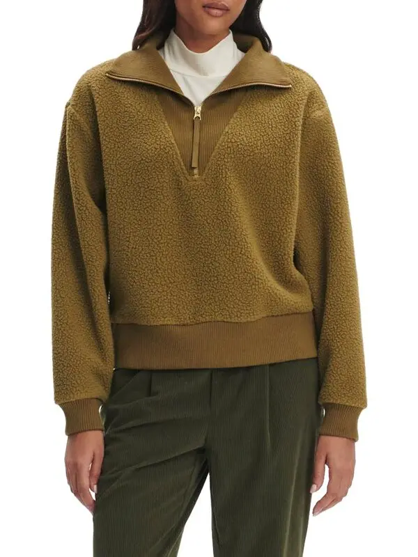 Varley Jaylin High Pile Fleece Half-zip Pullover - Olive Leaf