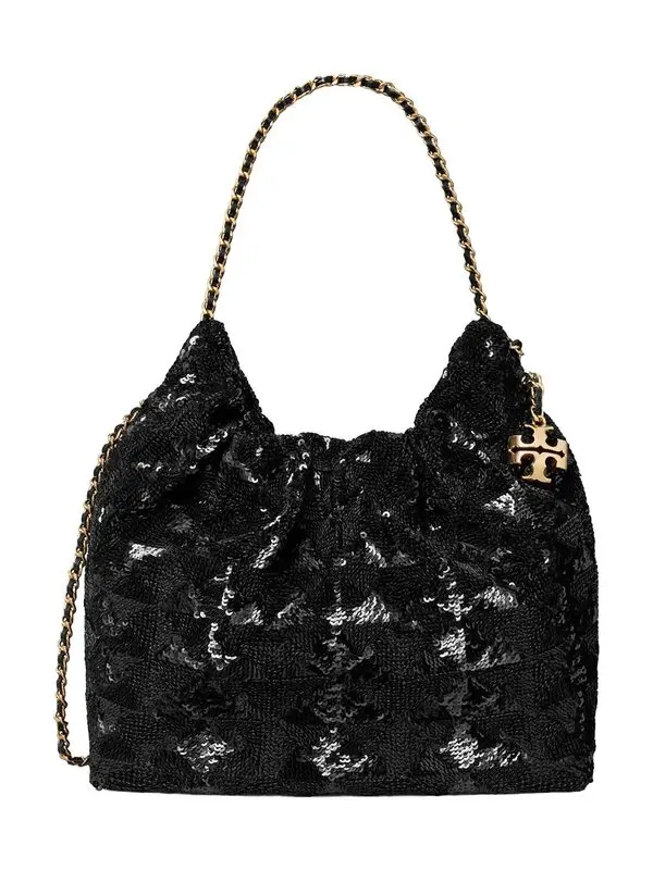 Tory Burch Mini Fleming Sequin Hobo Bag - Black