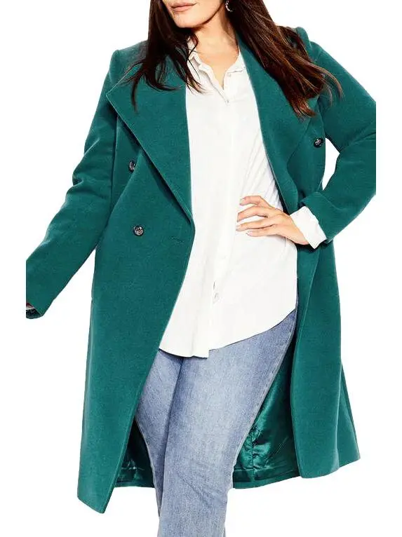 City Chic Callie Belted Coat - Green