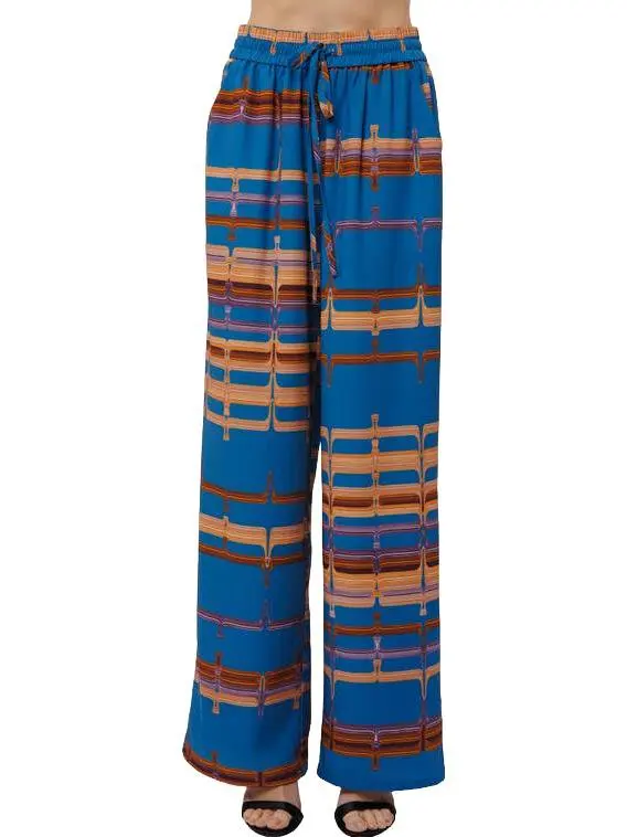 CIEBON Gina Printed Wide Leg Pants - Blue