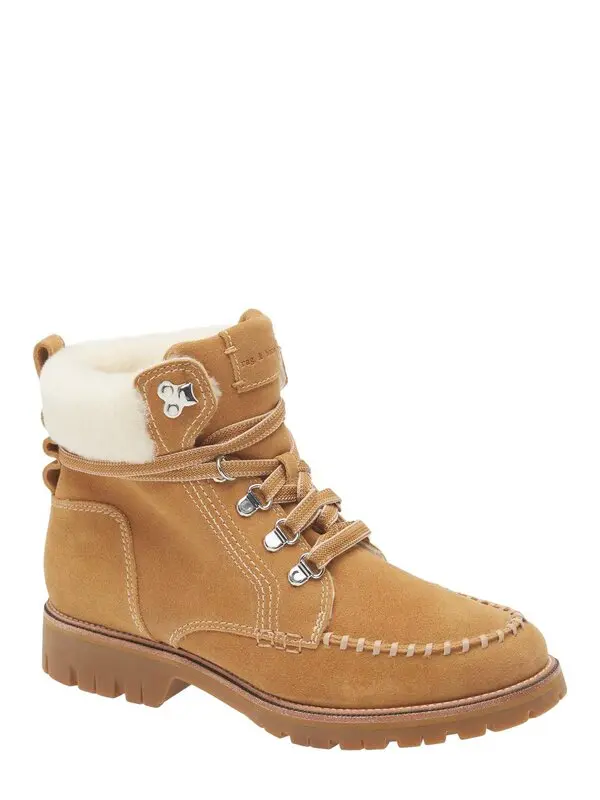 Rag & Bone Cameron Genuine Shearling Weatherproof Lace-up Boots - Caramel Suede Shearling