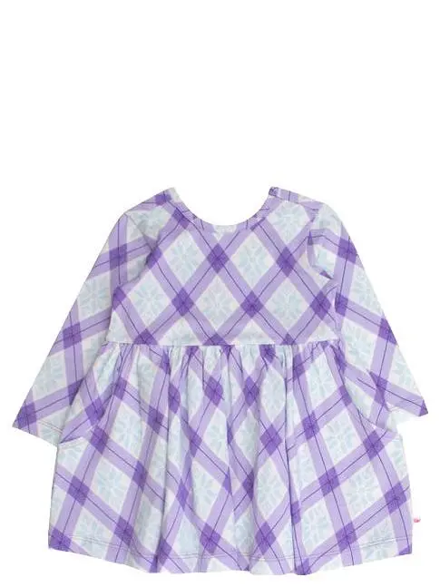RUFFLEBUTTS Knit Long Sleeve Twirl Dress - Purple Enchanted Argyle