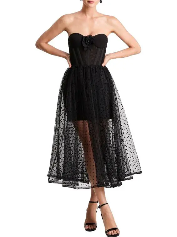 HELSI Valen Flocked Strapless Party Dress - Black