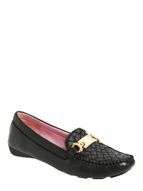 Robert Zur Driving Loafer With Gold Bar Detail - Black