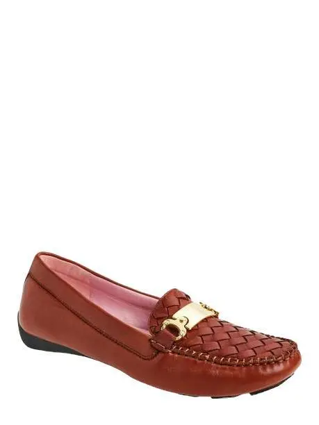 Robert Zur Driving Loafer With Gold Bar Detail - Luggage