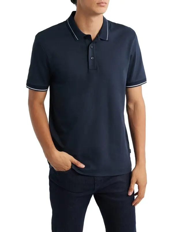 BOSS Parlay Tipped Cotton Polo - Dark Blue