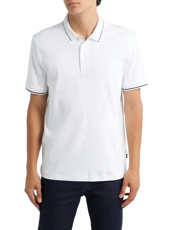 BOSS Parlay Tipped Cotton Polo - White