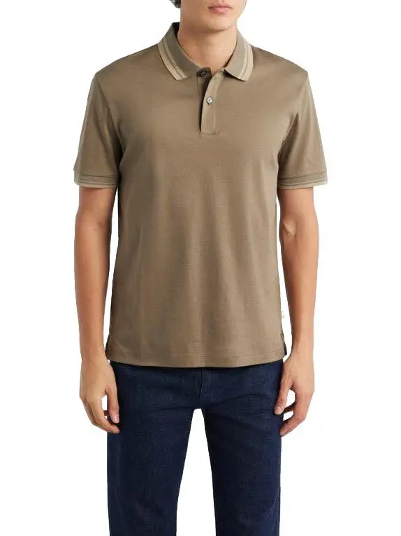 BOSS Parlay Tipped Cotton Polo - Open Brown