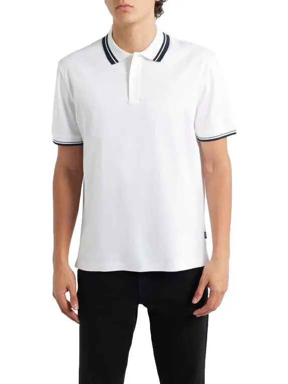 BOSS Parlay Tipped Cotton Polo - White