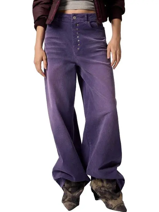 Desigual Stretch Cotton Corduroy Wide Leg Pants - Purple