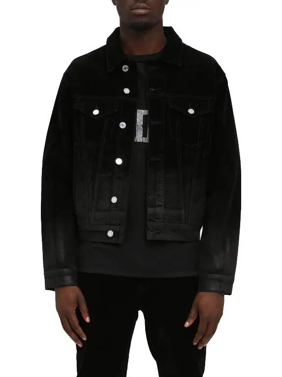 PURPLE BRAND Flocked Dipped Denim Trucker Jacket - Black