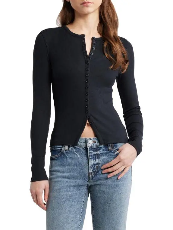 FRAME The Rib Splay Stretch Modal Cardigan - Black
