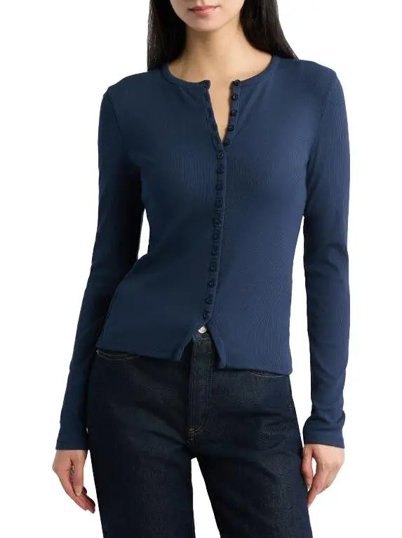 FRAME The Rib Splay Stretch Modal Cardigan - Navy