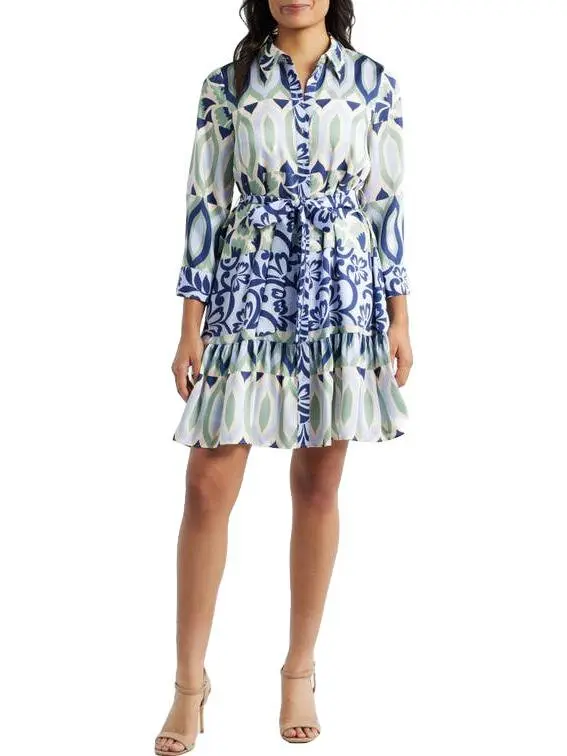 Julia Jordan Mixed Print Mini Shirt Dress - Green Multi