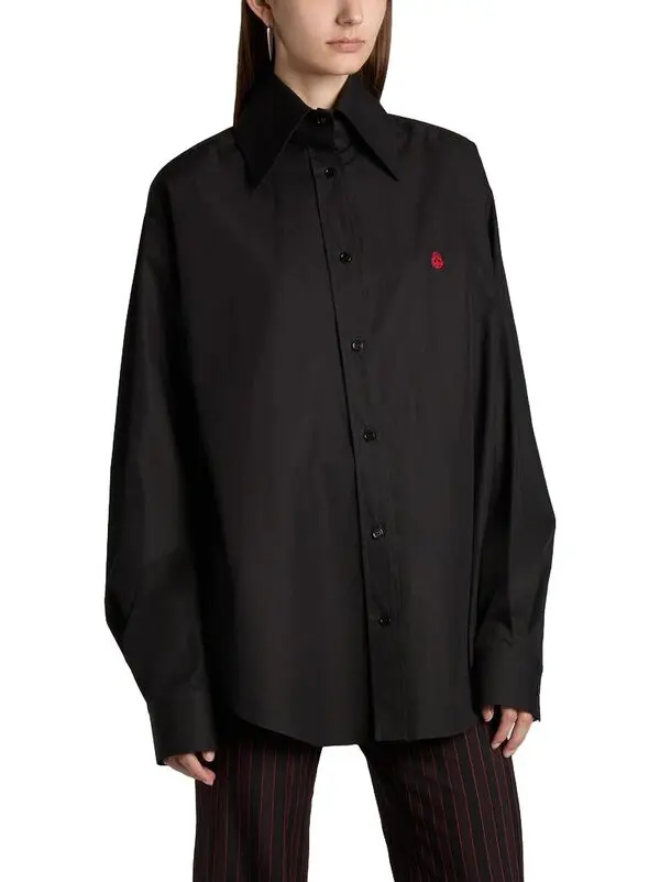 Alexander McQueen Skull Embroidered Cotton Poplin Shirt - Black