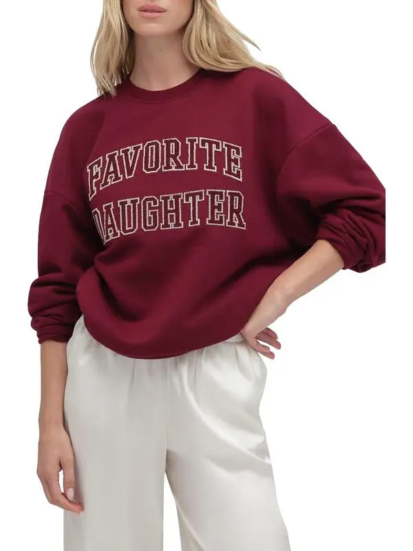 FAVORITE DAUGHTER Collegiate Embroidered Graphic Sweatshirt - Vino/velvet Stone