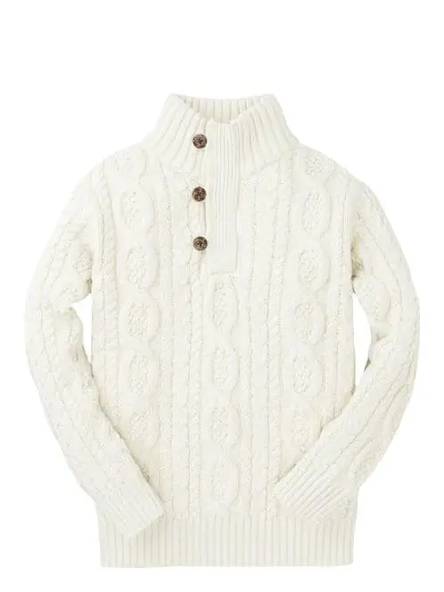 HOPE & HENRY Organic Cable Knit Sweater With Faux Leather Buttons - Soft White