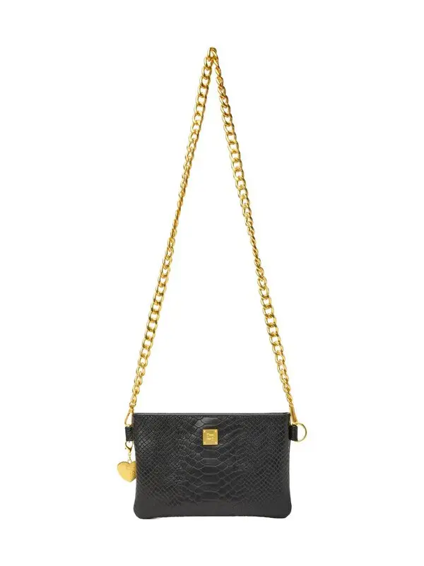 THINK ROYLN Fame Croc Embossed Leather Crossbody Bag - Black Python Leather