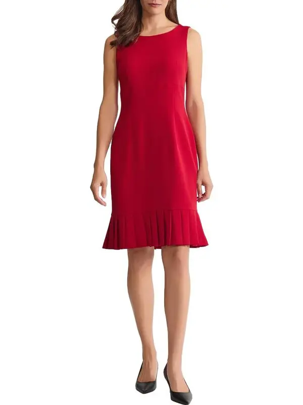 KASPER Pleat Hem Sleeveless Sheath Dress - Fire Red