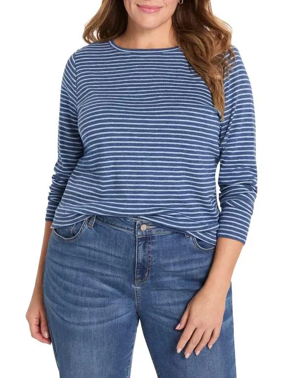 NIC+ZOE Stripe Long Sleeve Cotton Blend T-shirt - Blue Multi