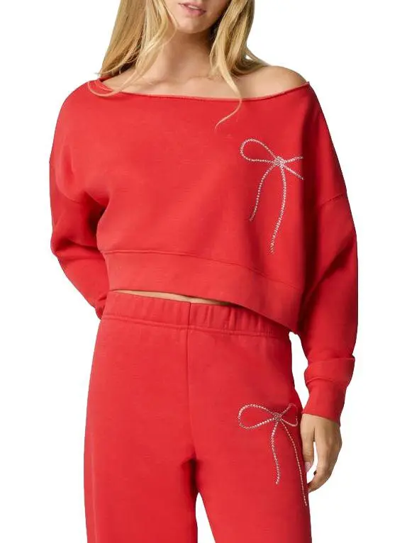 FLORENCE BY MILLS Crystal Bow Off The Shoulder Crop Sweatshirt - Scarlet