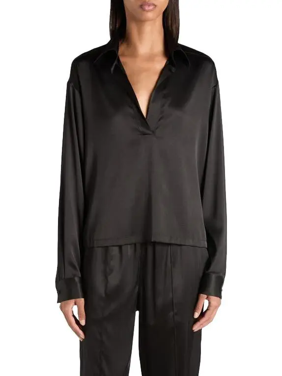 TOM FORD Stretch Silk Satin Polo - Black