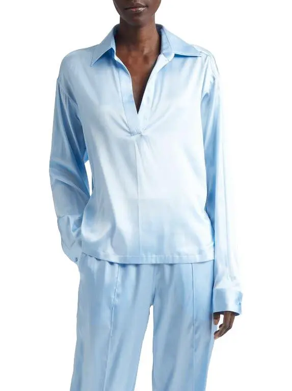 TOM FORD Stretch Silk Satin Polo - Frost